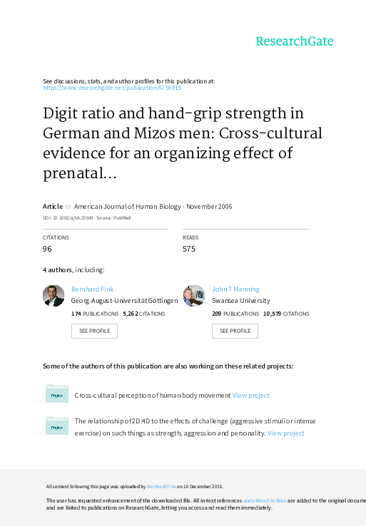 (PDF) Digit ratio and hand‐grip strength in German and Mizos men: Cross ...