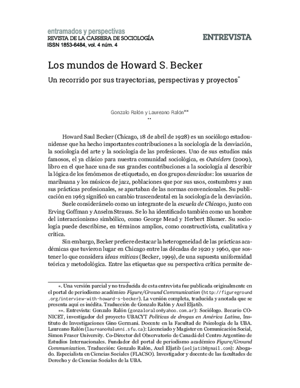 (PDF) Los mundos de Howard S. Becker Un recorrido por sus trayectorias ...