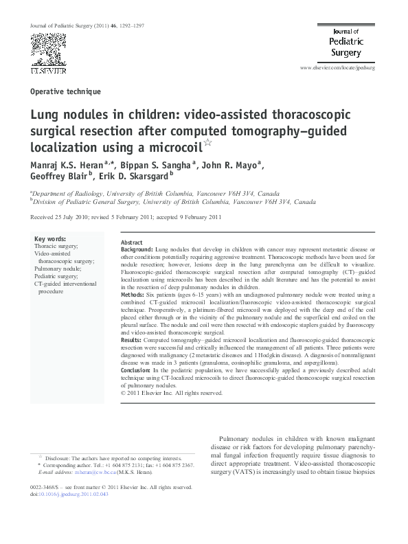(PDF) Lung nodules in children: video-assisted thoracoscopic surgical ...