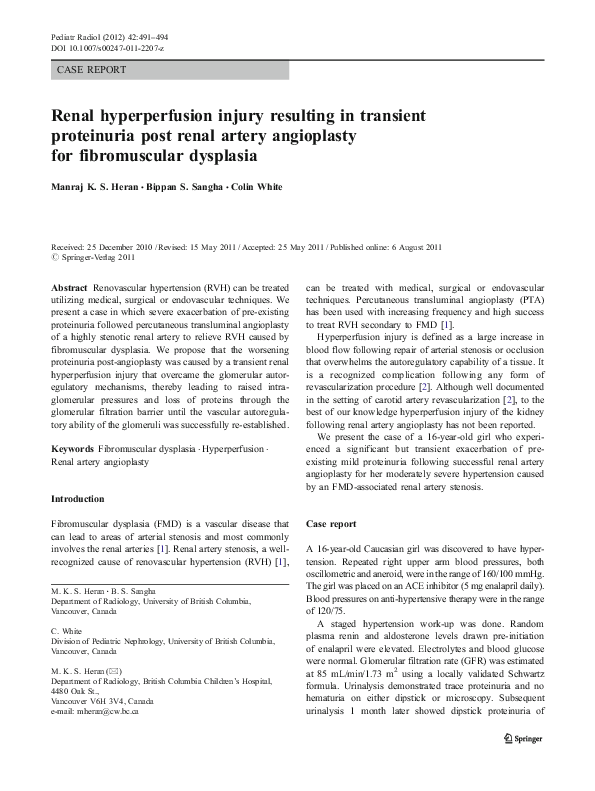 (PDF) Renal hyperperfusion injury resulting in transient proteinuria ...