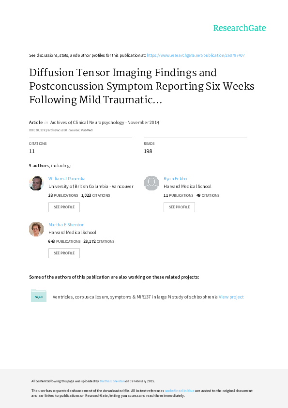 (PDF) Diffusion tensor imaging findings and postconcussion symptom ...