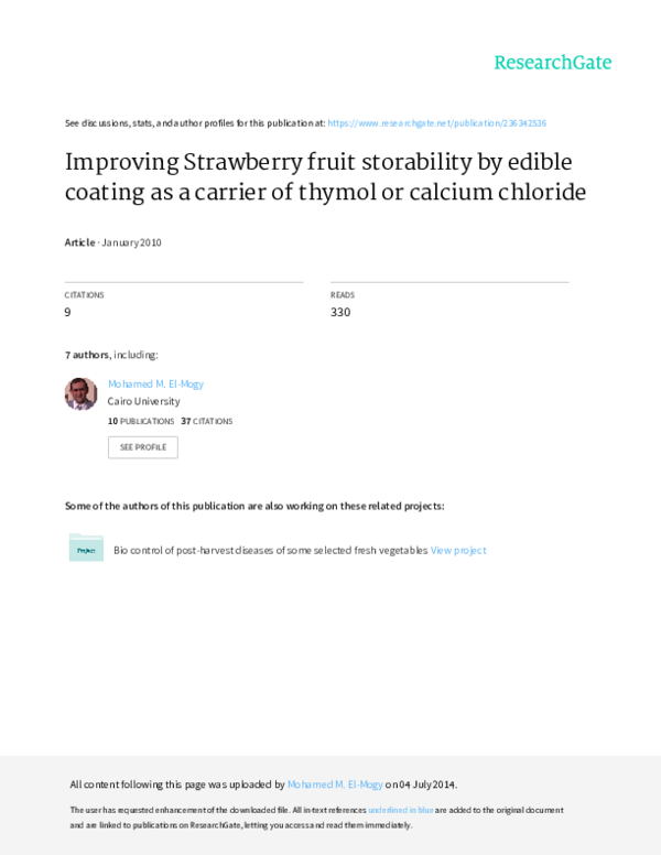 (PDF) Improving Strawberry fruit storability by edible coating as a ...