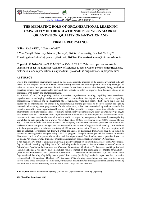 (PDF) The Mediating Role of Organizational Learning Capability in the Relationship between ...