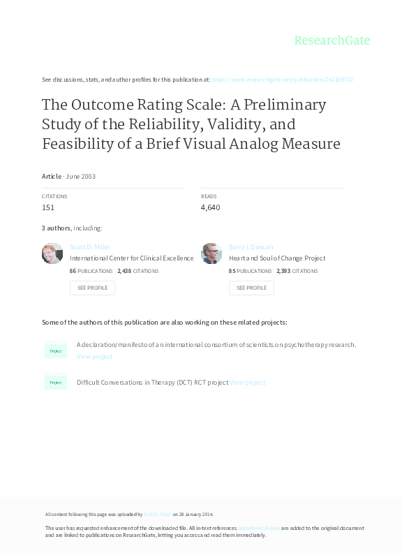 (PDF) The outcome rating scale: A preliminary study of the reliability ...