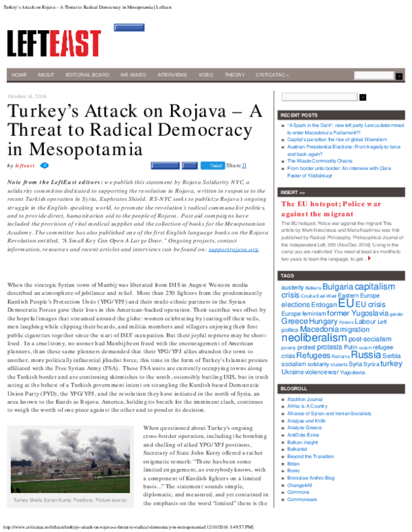 (PDF) Turkey’s Attack on Rojava – A Threat to Radical Democracy in Mesopotamia