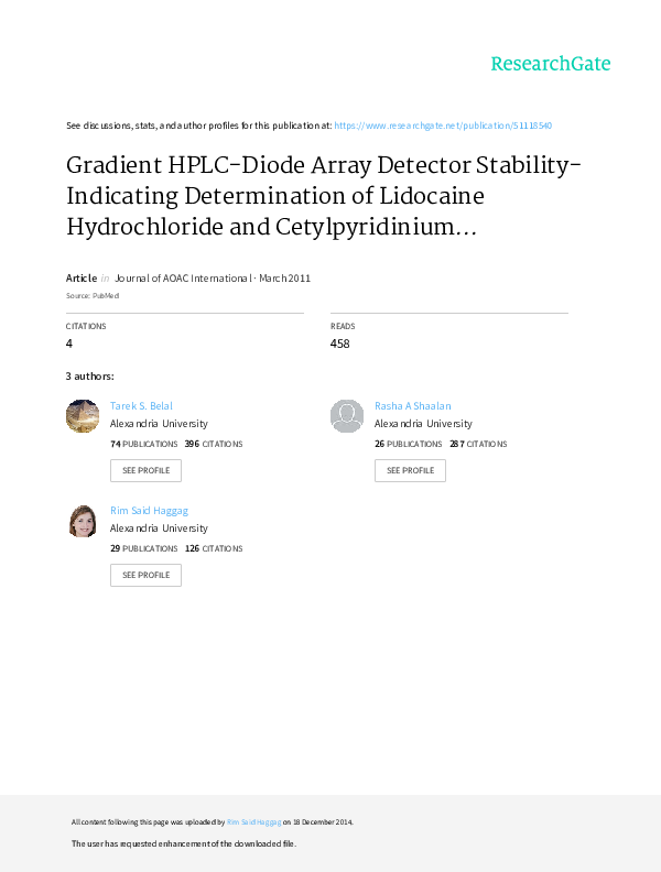 (PDF) Gradient HPLC-Diode Array Detector Stability-Indicating Determination of Lidocaine ...