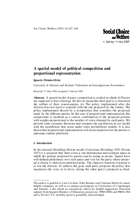 (PDF) A spatial model of political competition and proportional ...