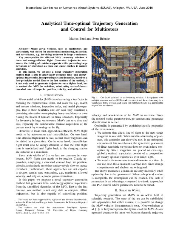 Pdf Analytical Time Optimal Trajectory Generation And Control For Multirotors Sven Behnke