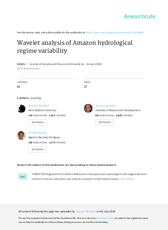 (PDF) Wavelet analysis of Amazon hydrological regime variability
