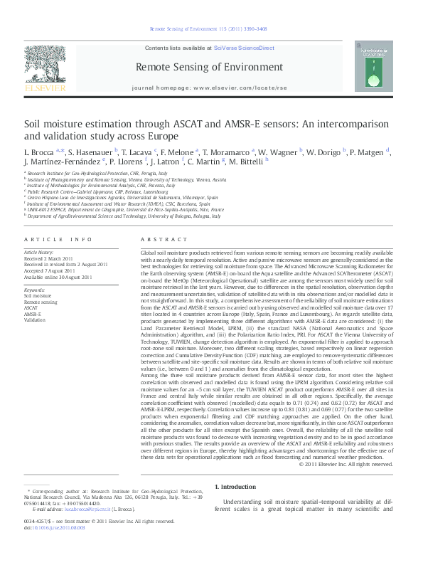 (PDF) Soil moisture estimation through ASCAT and AMSR-E sensors: an ...