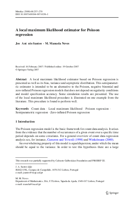 Pdf A Local Maximum Likelihood Estimator For Poisson Regression