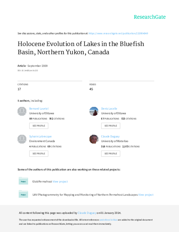(PDF) Holocene Evolution of Lakes in the Bluefish Basin, Northern Yukon ...