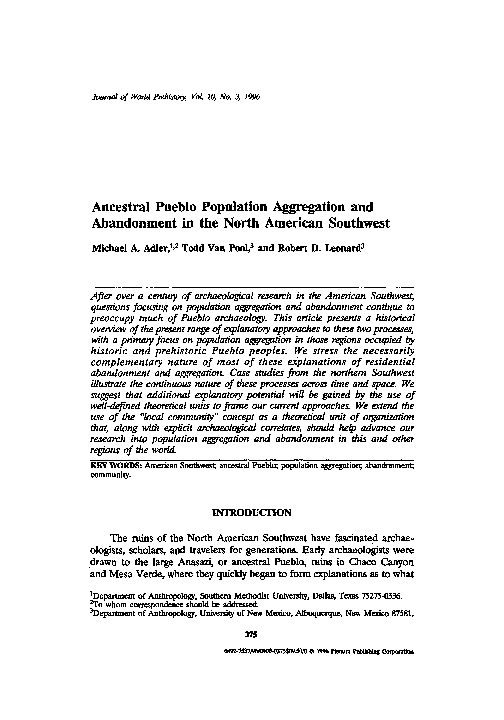 (PDF) Ancestral pueblo population aggregation and abandonment in the ...