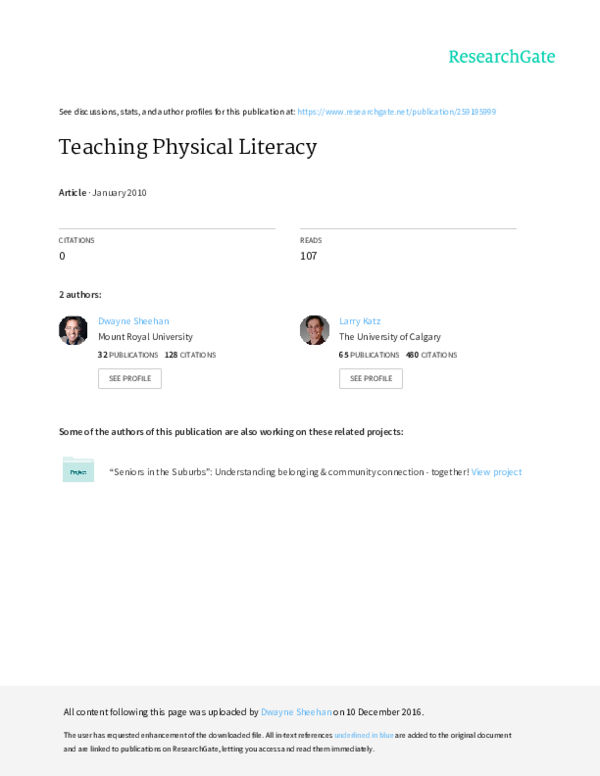 (PDF) Teaching Physical Literacy