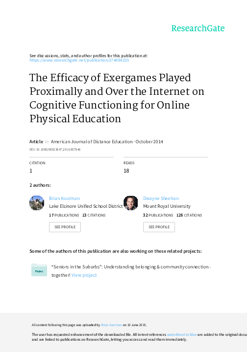 (PDF) The Efficacy of Exergames Played Proximally and over the Internet on Cognitive Functioning ...