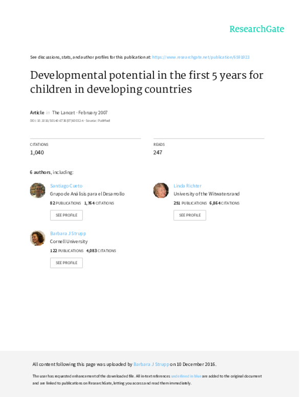(PDF) Developmental potential in the first 5 years for children in ...