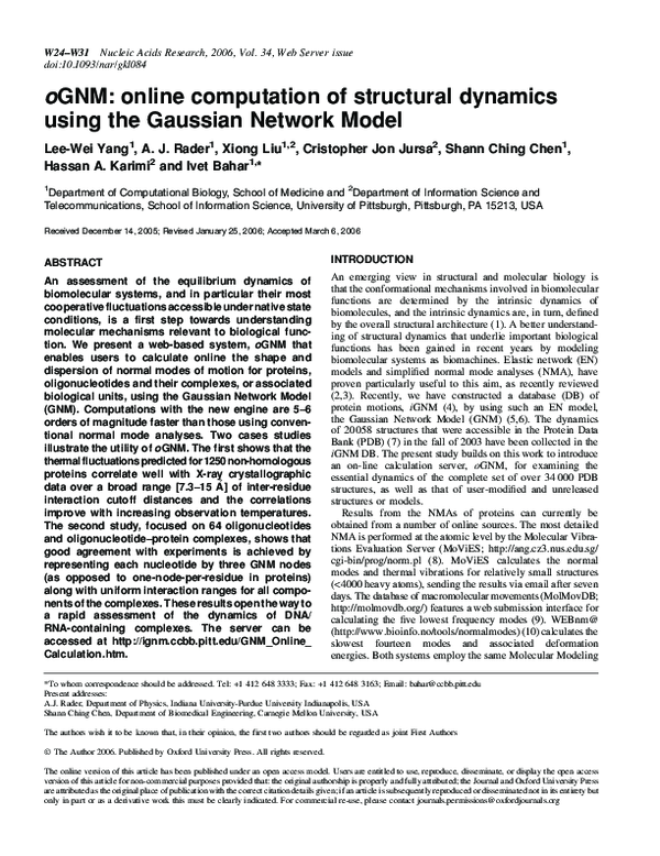 (PDF) oGNM: online computation of structural dynamics using the Gaussian Network Model