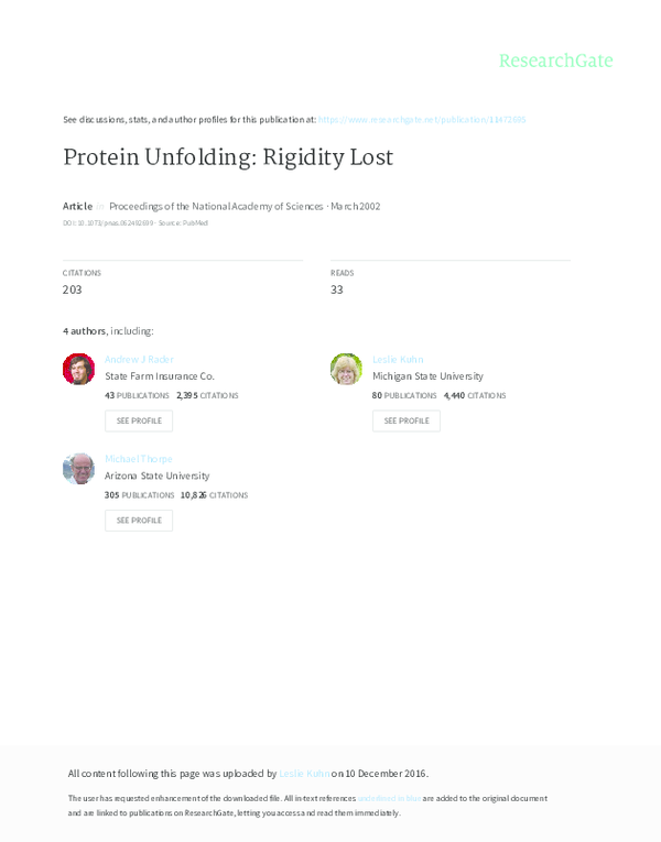 (PDF) Protein unfolding: rigidity lost