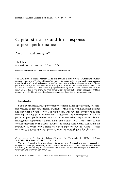 (PDF) Capital structure and firm response to poor performance:: An empirical analysis