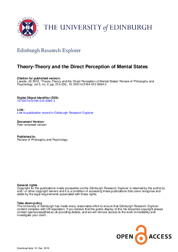 (PDF) Theory-Theory and the Direct Perception of Mental States