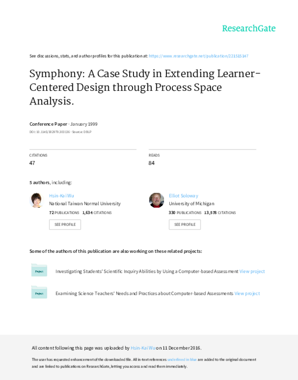(PDF) Symphony: A case study in extending learner-centered design through process space analysis