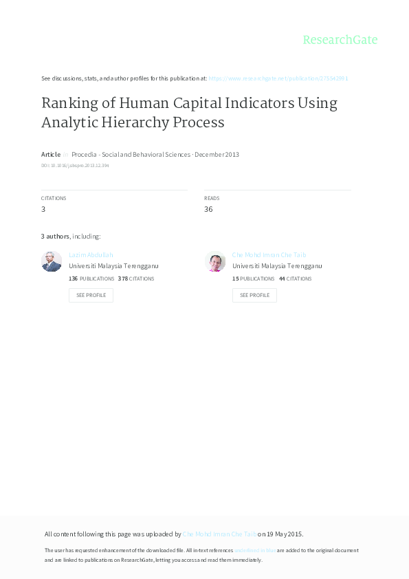 (PDF) Ranking of Human Capital Indicators Using Analytic Hierarchy Process