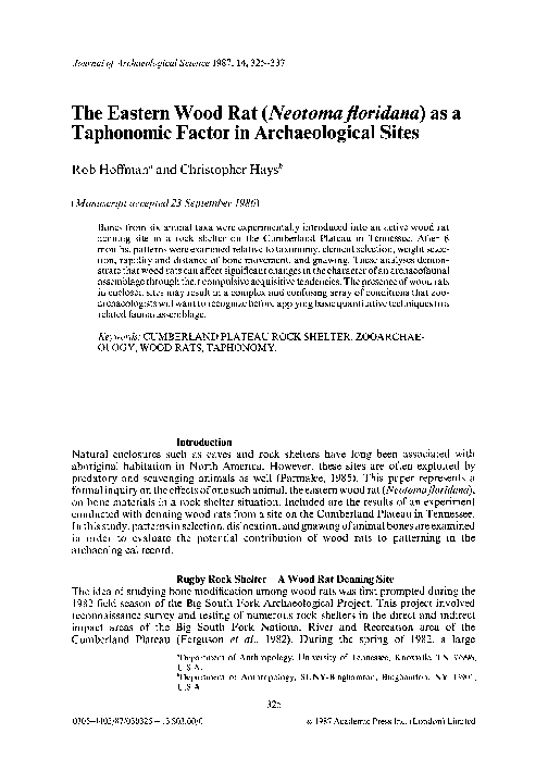 (PDF) The eastern wood rat (Neotoma floridana) as a taphonomic factor ...