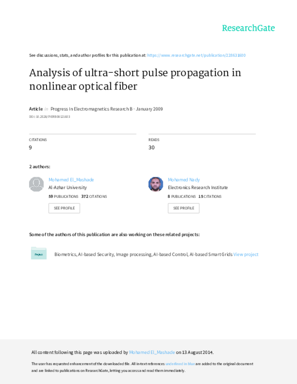 (PDF) Analysis of ultra-short pulse propagation in a non-linear optical fiber by using BOR-FDTD ...