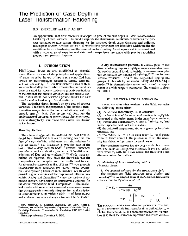 (PDF) The prediction of case depth in laser transformation hardening