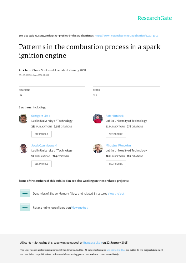 (PDF) Patterns in the combustion process in a spark ignition engine