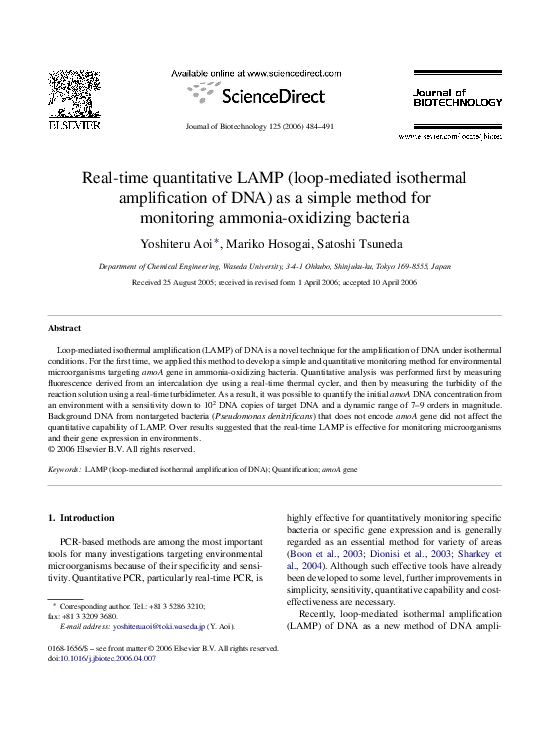 (PDF) Real-time quantitative LAMP (loop-mediated isothermal amplification of DNA) as a simple ...