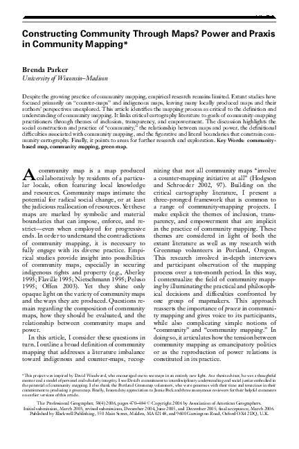 (PDF) Constructing Community Through Maps? Power and Praxis in ...