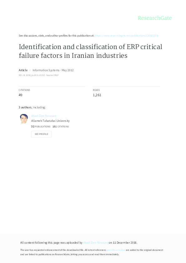 (PDF) Identification and classification of ERP critical failure factors ...