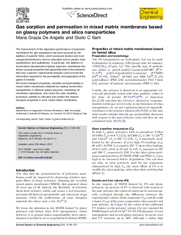 (PDF) Gas sorption and permeation in mixed matrix membranes based on glassy polymers and silica ...