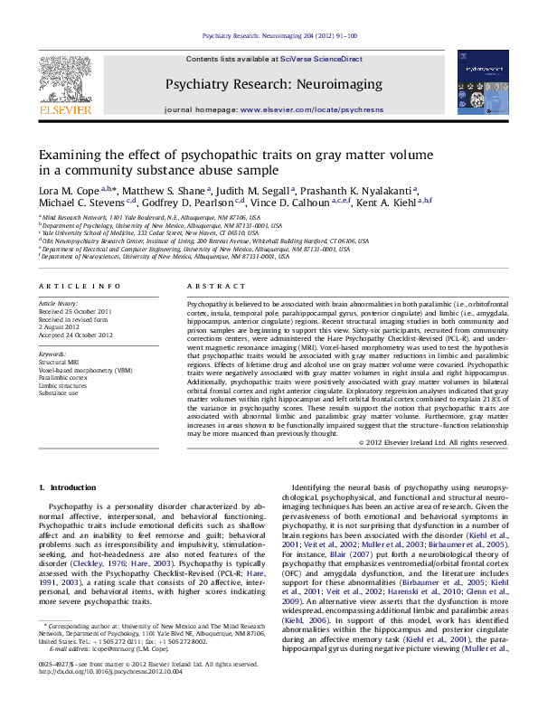 (PDF) Examining the effect of psychopathic traits on gray matter volume ...