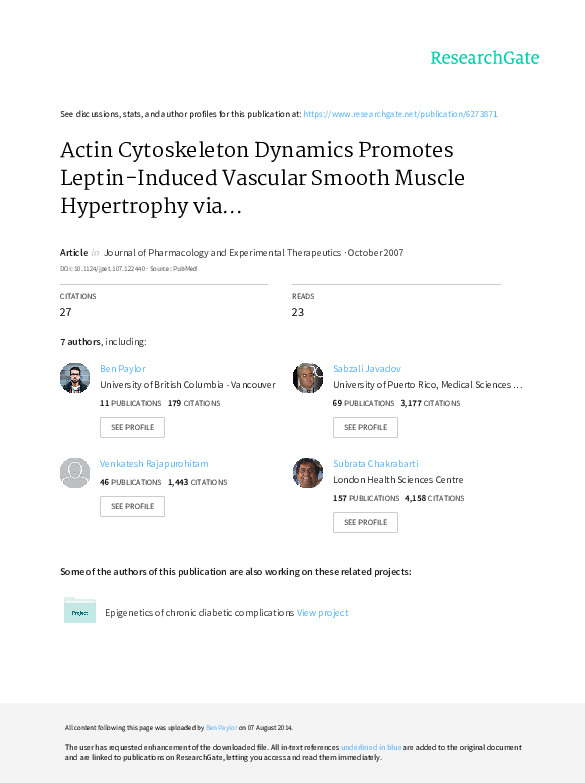(PDF) Actin cytoskeleton dynamics promotes leptin-induced vascular ...