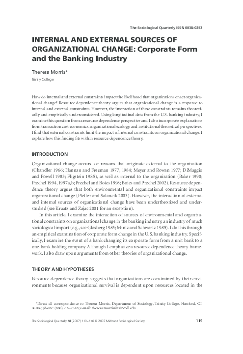 (PDF) Internal and external sources of organizational change: Corporate ...