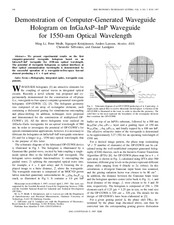 (PDF) Demonstration of computer-generated waveguide hologram on InGaAsP-InP waveguide for 1550 ...
