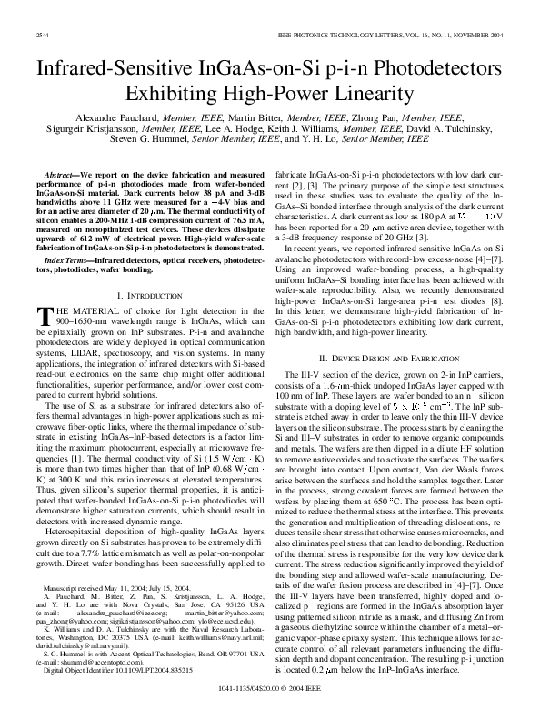 (PDF) Infrared-sensitive InGaAs-on-Si pin photodetectors exhibiting ...