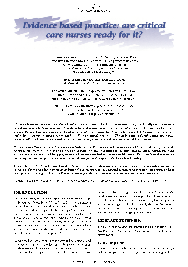 (PDF) Evidence based practices are critical care nurses ready for it?