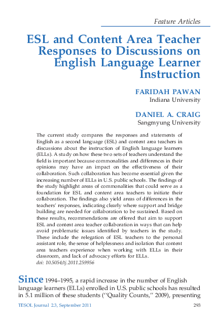 (PDF) ESL and content area teacher responses to discussions on English ...