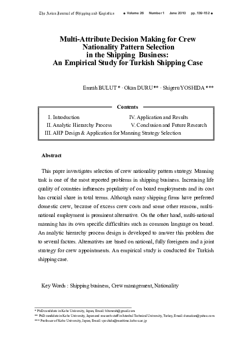 Pdf Multi Attribute Decision Making For Crew Nationality Pattern Selection In The Shipping