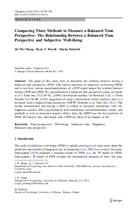 (PDF) Comparing Three Methods to Measure a Balanced Time Perspective ...