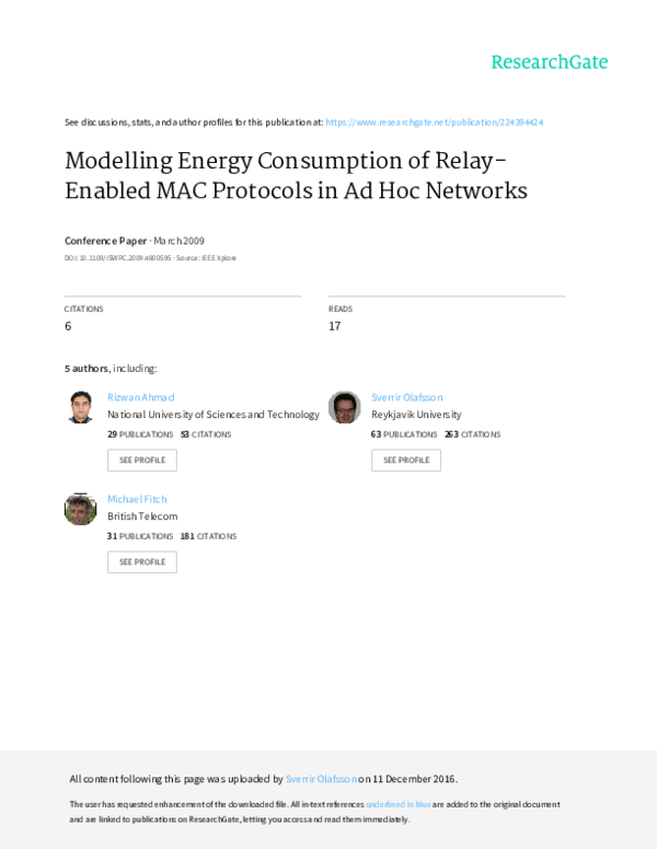 Pdf Modelling Energy Consumption Of Relay Enabled Mac Protocols In Ad Hoc Networks