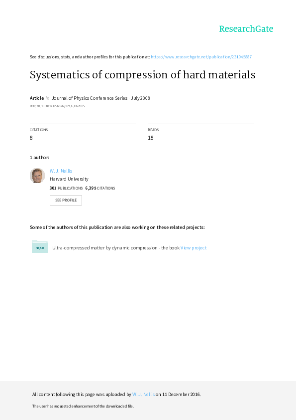 (PDF) Systematics of compression of hard materials