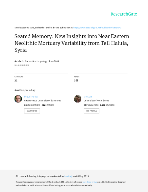 (PDF) Seated memory: new insights into Near Eastern Neolithic mortuary ...