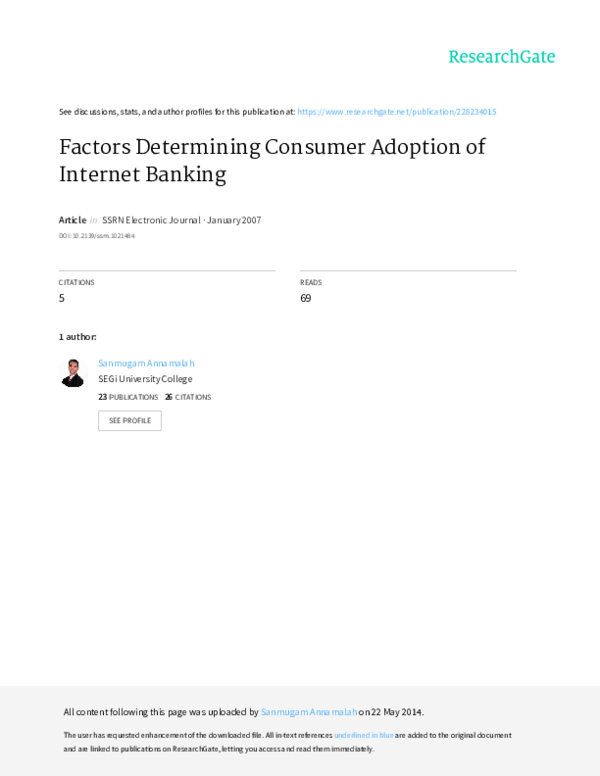 (PDF) Factors Determining Consumer Adoption of Internet Banking