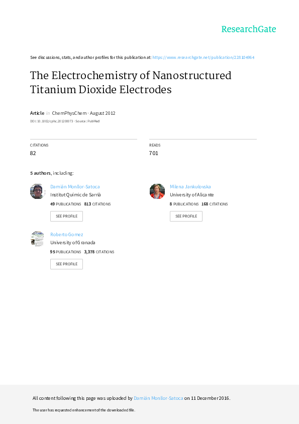 (PDF) The Electrochemistry of Nanostructured Titanium Dioxide Electrodes