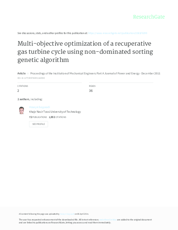 Pdf 4e Analysis And Multi Objective Optimization Of A Cchp Cycle