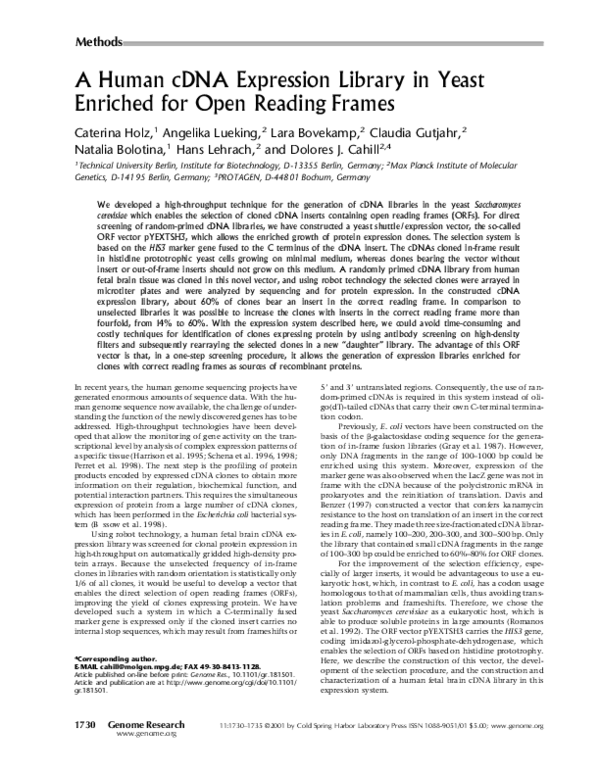 (PDF) A Human cDNA Expression Library in Yeast Enriched for Open ...